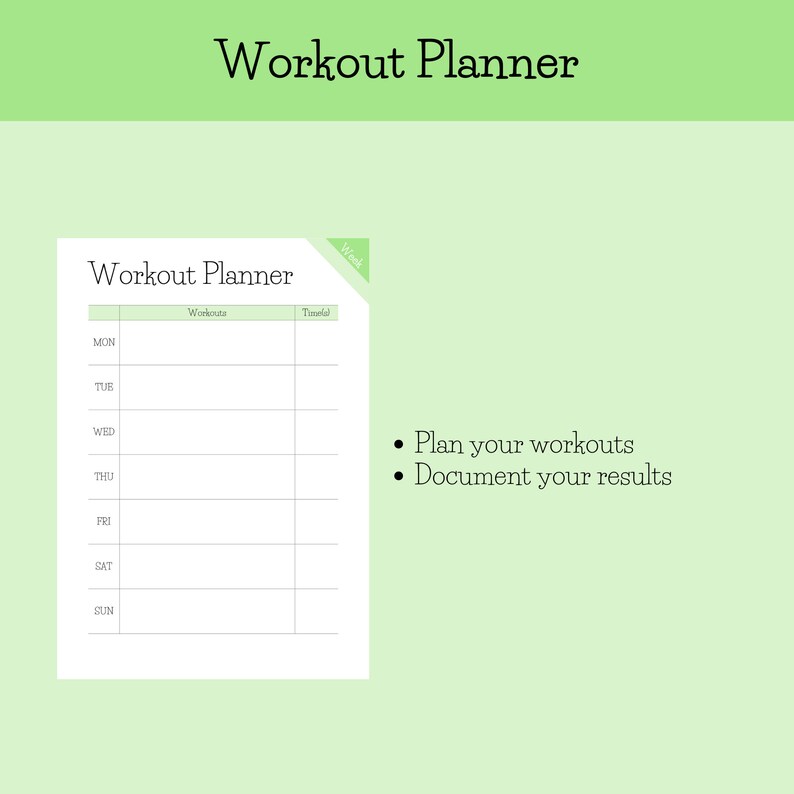 Printable Workout Planner English Size A4 and US Letter - Etsy