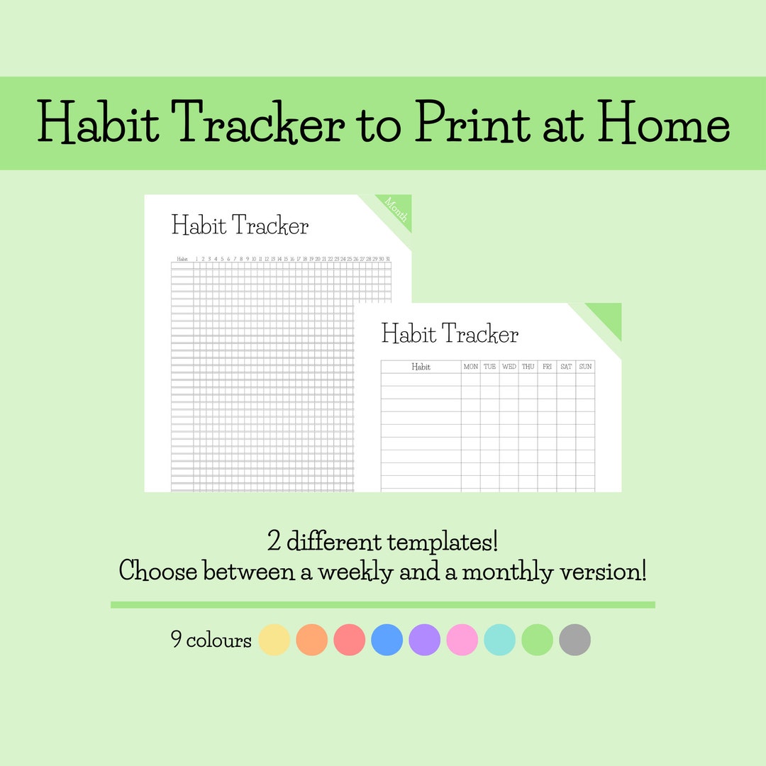 Habit Tracker Printable English Size A4 and US Letter 9 Colors - Etsy