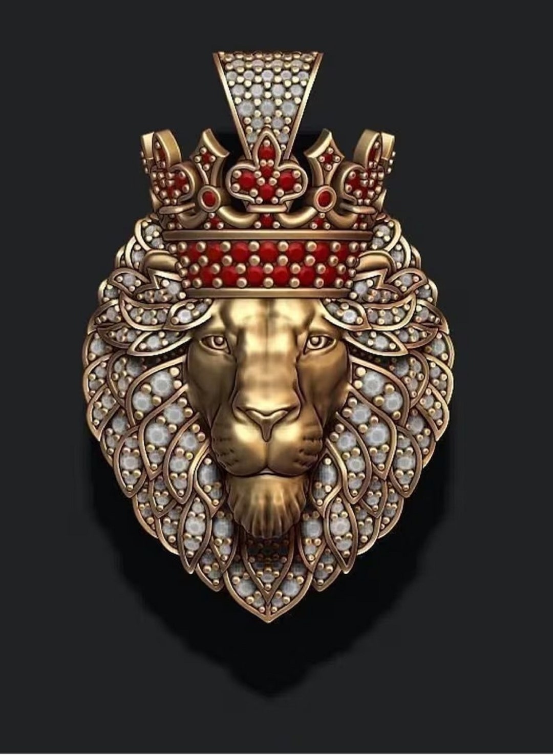 14k Gold Over Diamond Lion Pendant Iced Out Roaring Lion - Etsy