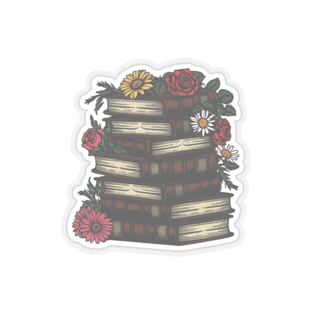 Dark Romance Book Stack With Flowers Kiss-cut Stickers, Gothic Sticker ...