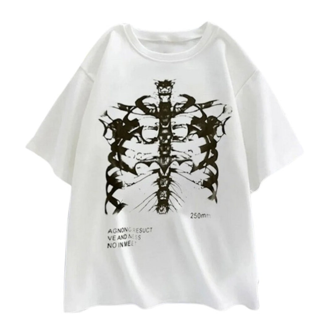 Skeleton Print T-shirt, Harajuku, Skeleton Grunge Print, Y2K Top, Punk ...
