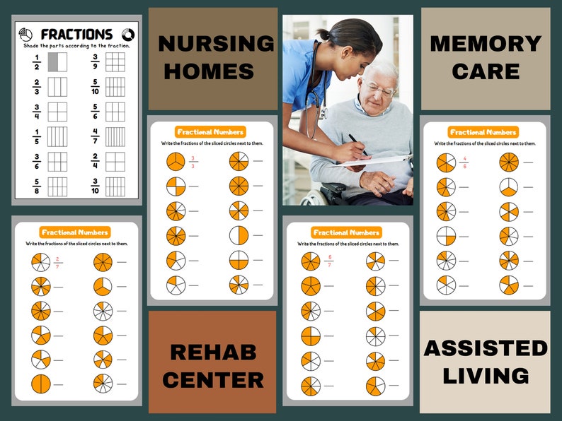 10 Cognitive Worksheets, Fraction Math ,activity Seniors, Easy ...