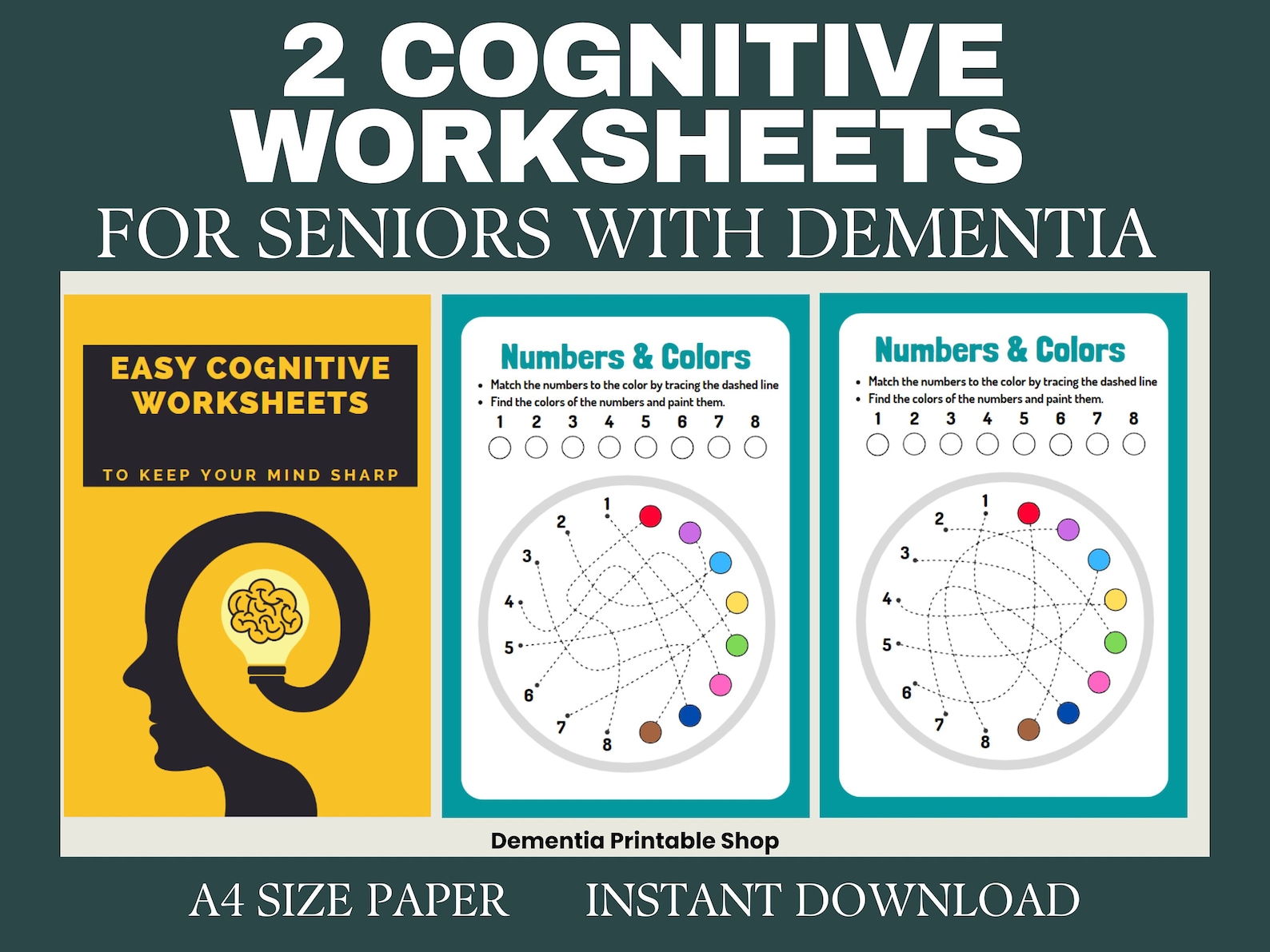 2 Cognitive Worksheets, Activity for Seniors, Easy Worksheet, for ...