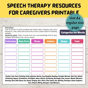 Aphasia Printable, Post- Stroke Rehab, Categorizing Worksheets, Head ...