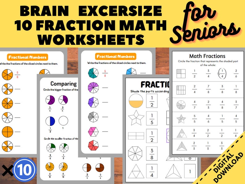 10 Cognitive Worksheets, Fraction Math ,activity Seniors, Easy ...