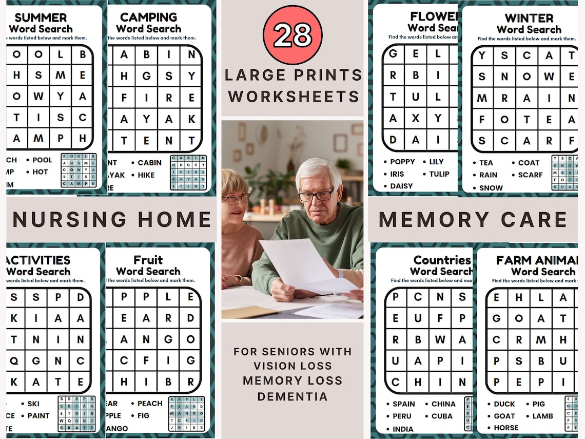 28 Word Search Puzzles, Activity for Seniors Large Print, 28 Easy ...