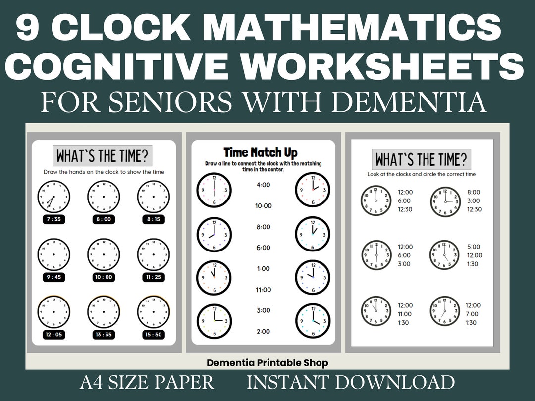 9 Simple Clock Cognitive Worksheets ,activity Seniors Large Print, Easy ...