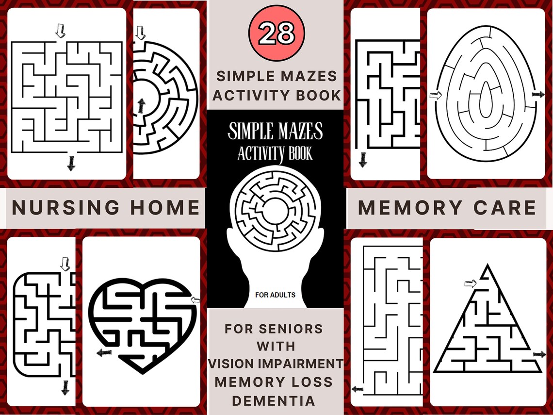 28 Simple Mazes, Activity for Seniors Large Print, 28 Easy Worksheet ...