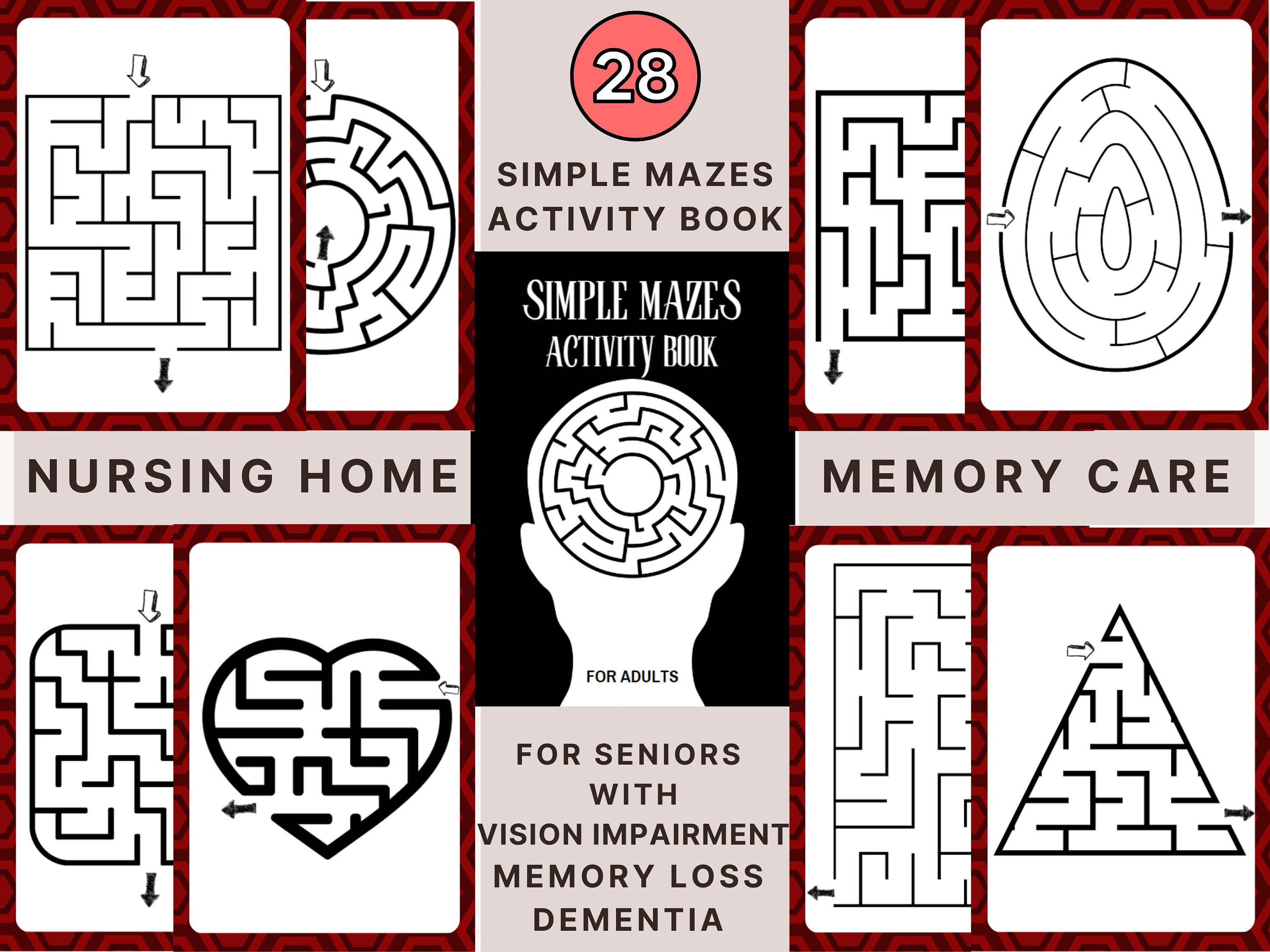 28 Simple Mazes, Activity for Seniors Large Print, 28 Easy Worksheet ...