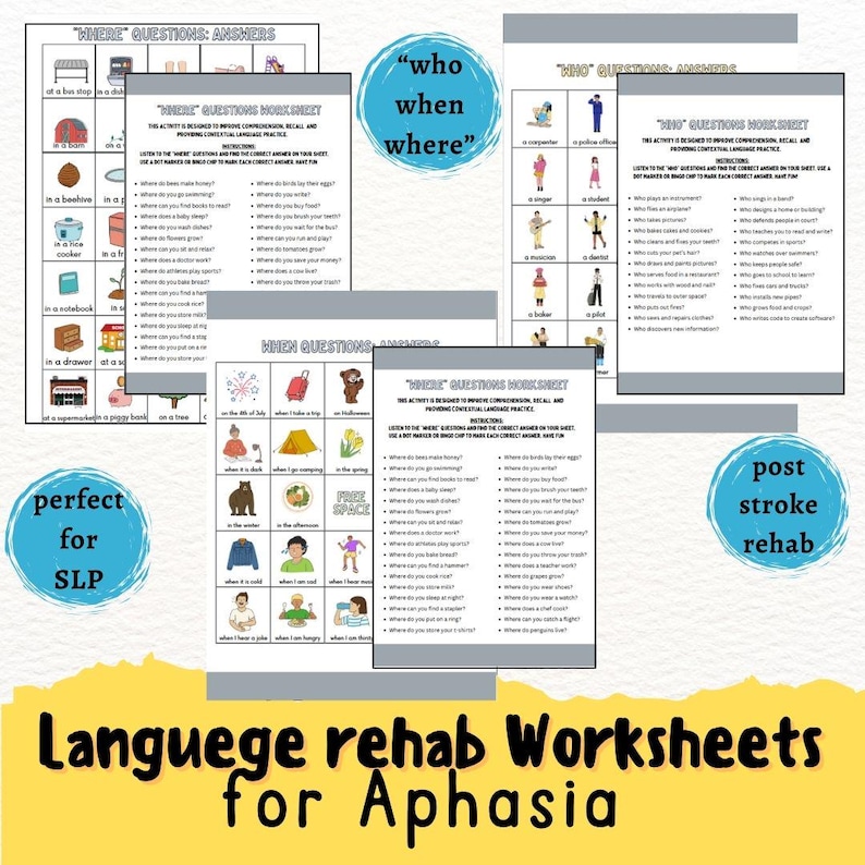 Aphasia Printable Worksheets, Stroke Rehab, Semantic Processing, Head ...