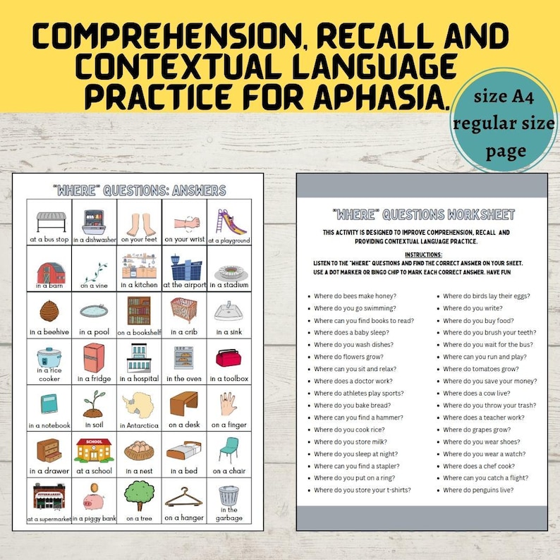 Aphasia Printable Worksheets, Stroke Rehab, Semantic Processing, Head ...