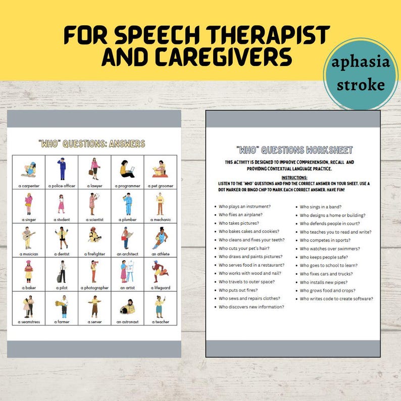 Aphasia Printable Worksheets, Stroke Rehab, Semantic Processing, Head ...