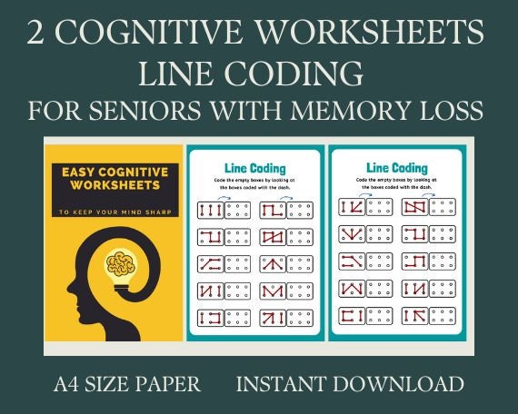 2 Cognitive Worksheets, Line Coding, Activity for Seniors, Large Print ...