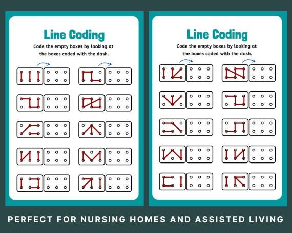 2 Cognitive Worksheets, Line Coding, Activity for Seniors, Large Print ...