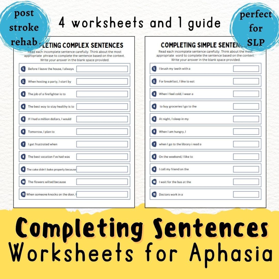 Aphasia Sentence Completion Worksheets, Printable Speach Therapy ...