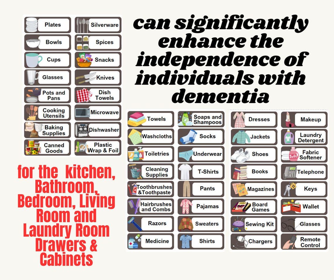 48 Printable Dementia-friendly Closet & Cabinet Labels, Easy-to-read ...
