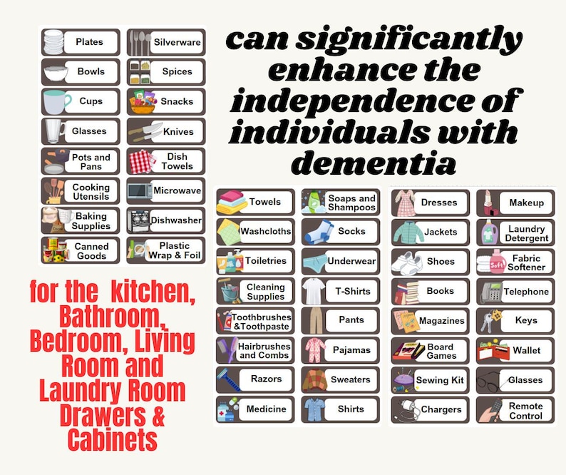 48 Printable Dementia-friendly Closet & Cabinet Labels, Easy-to-read ...
