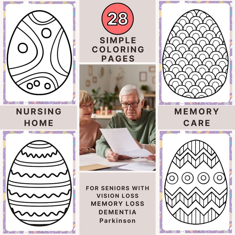 Simple Coloring Book for Seniors With Dementia, Memory Loss, Parkinson ...