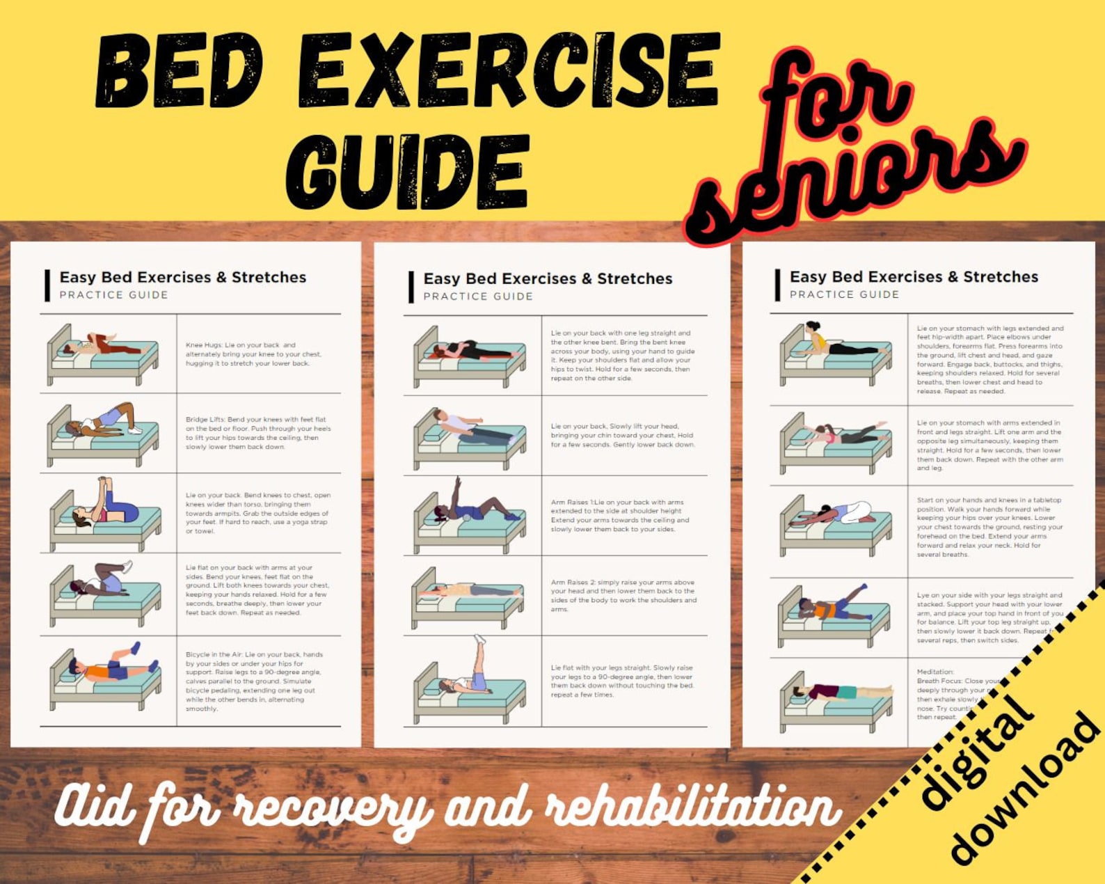 Bed Exercise Guide for Seniors Printable – Easy Bed Exercises and Stretches With Images ...
