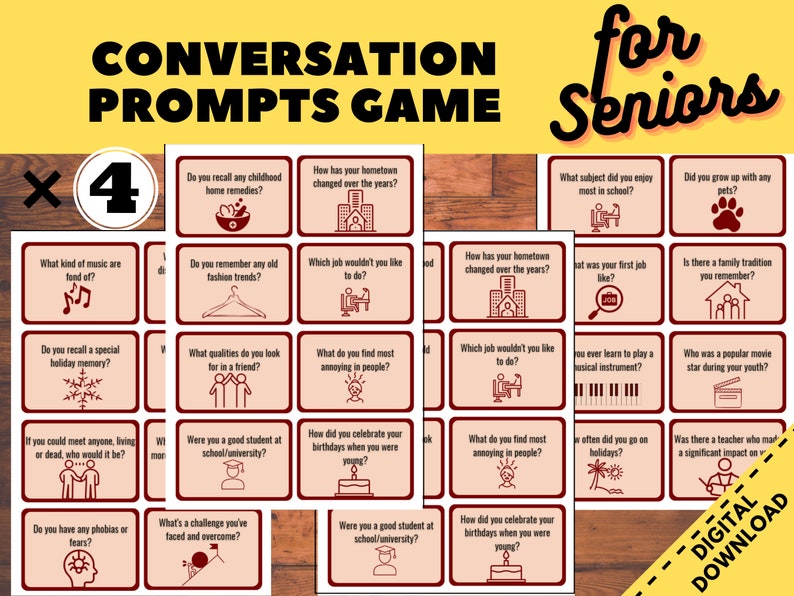 Printable Senior Conversation Game - Elderly Engagement & Memory ...