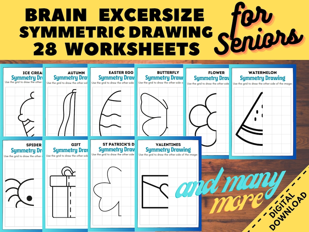 28 Pages Symmetry Drawing, Activity for Seniors Large Print, 28 Easy ...