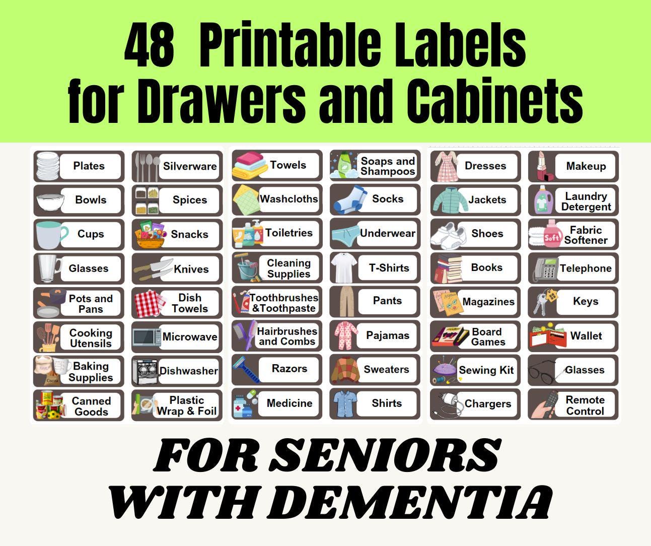 48 Printable Dementia-friendly Closet & Cabinet Labels, Easy-to-read ...