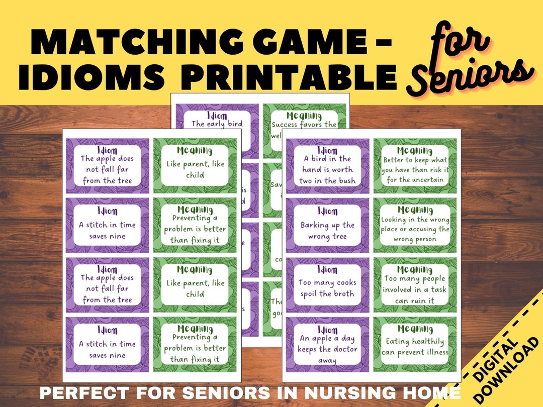 Senior Idioms Matching Game, for Nursing Homes, Memory Care & Assisted ...