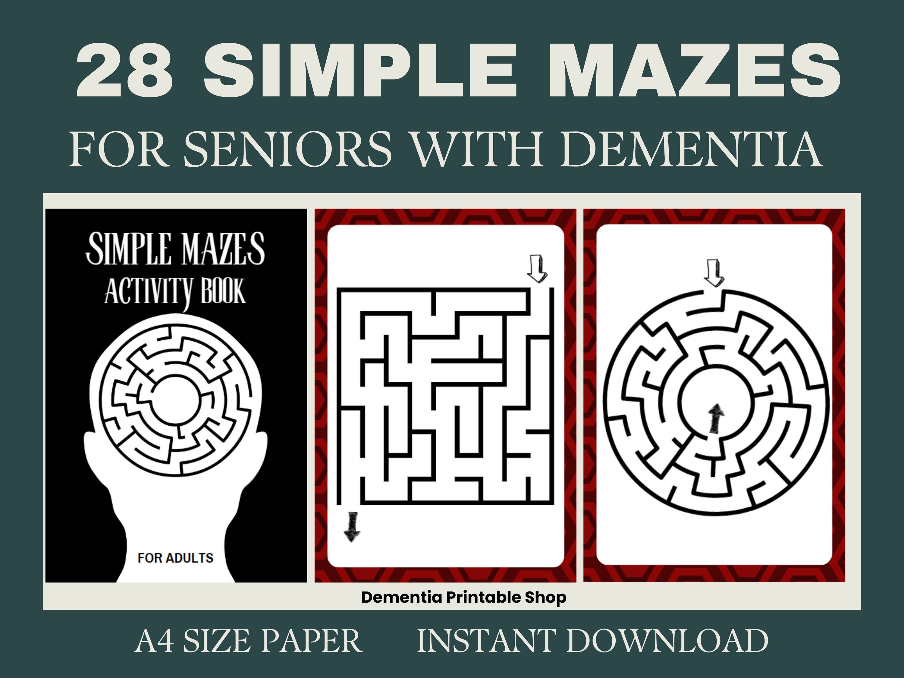 28 Simple Mazes, Activity for Seniors Large Print, 28 Easy Worksheet ...