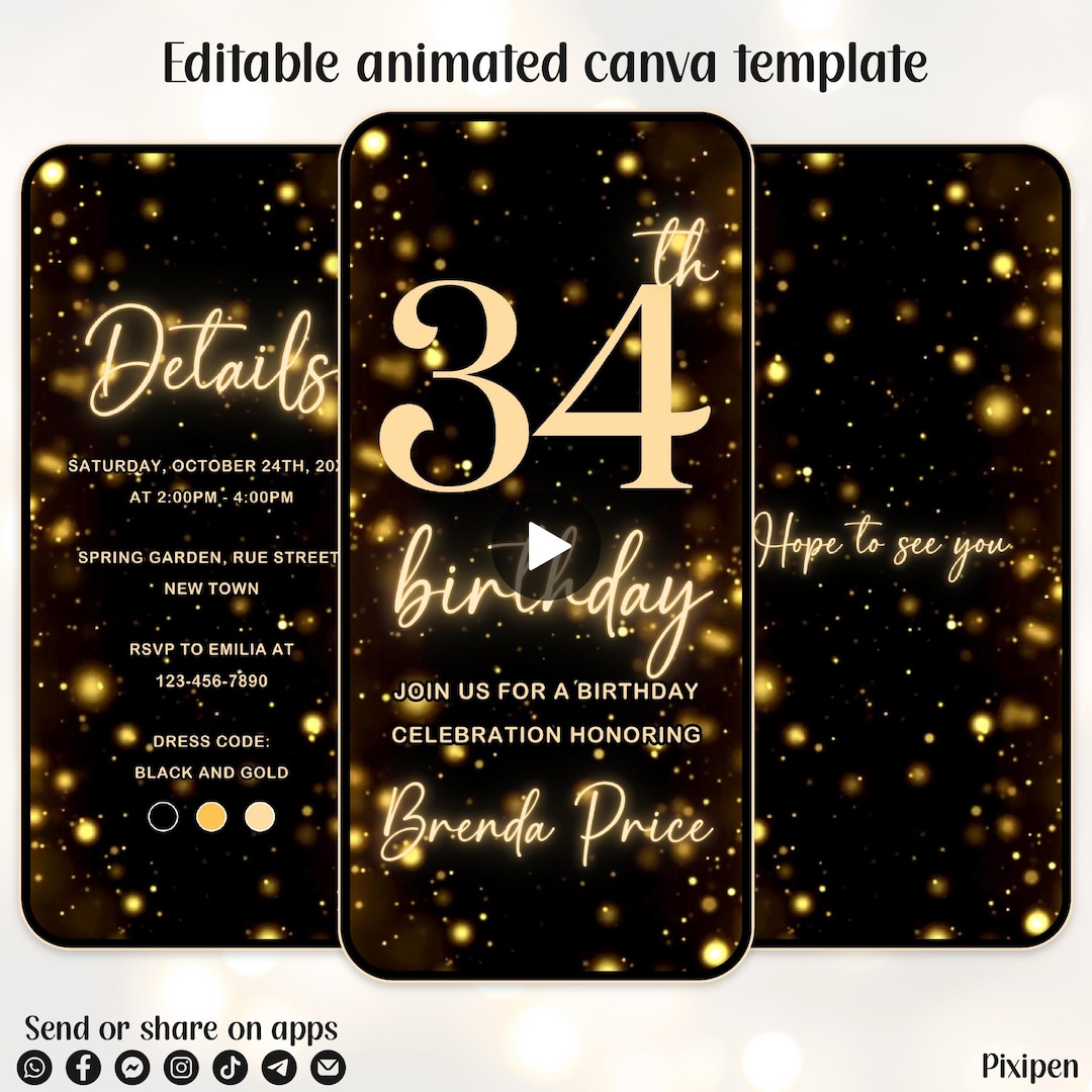 34th Birthday Invitation Sparkling 34 Birthday Invitation Sparkling ...