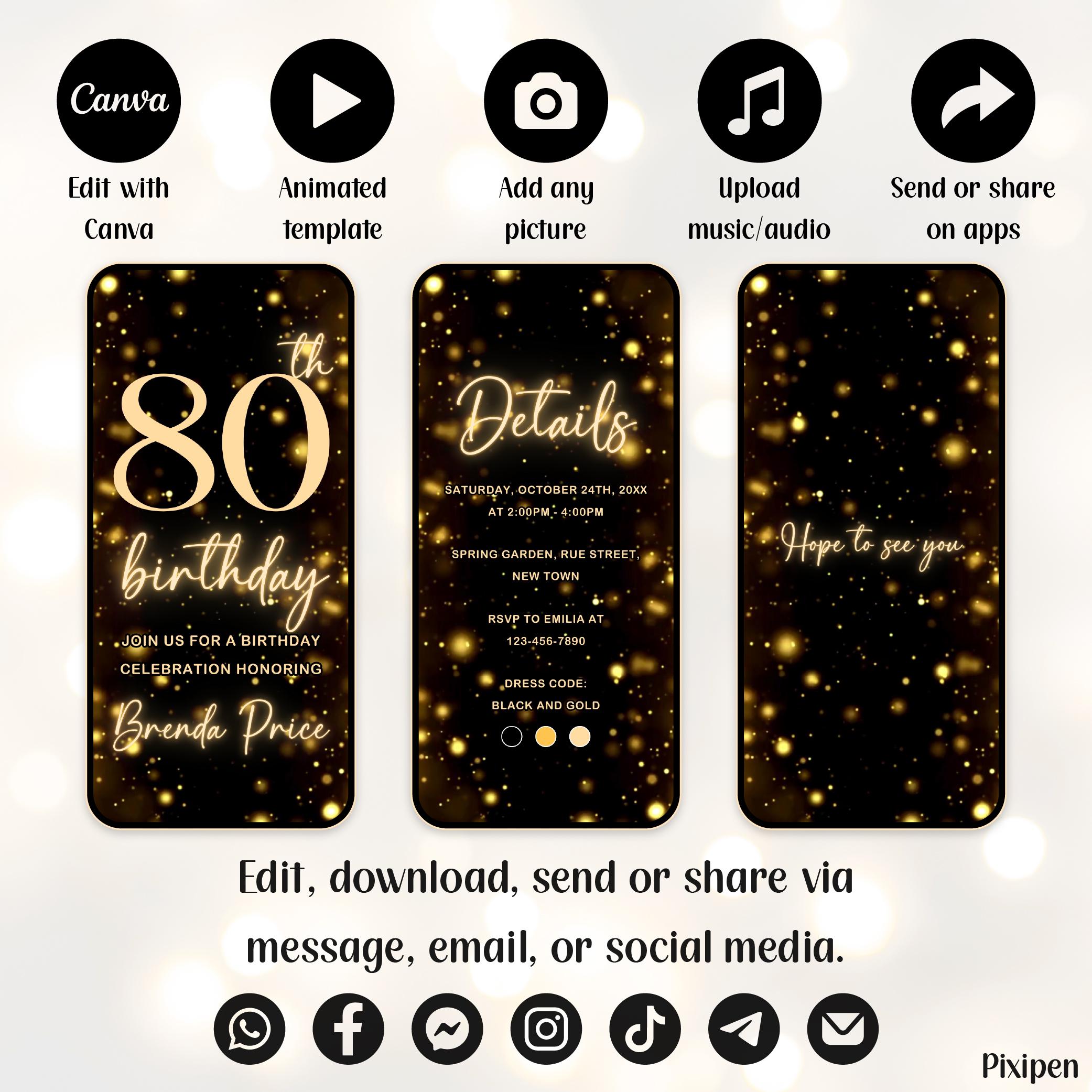 80th Birthday Invitation Sparkling 80 Birthday Invitation Sparkling ...
