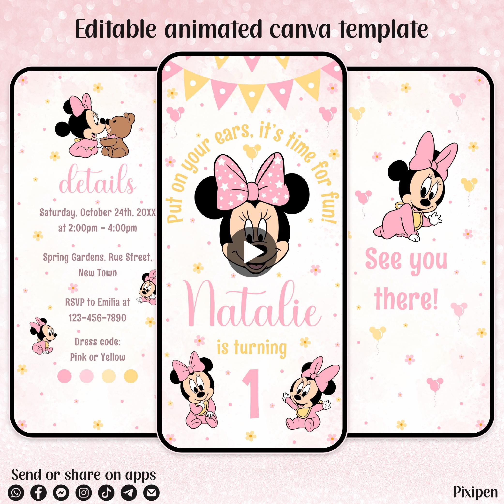 Minnie Mouse Birthday Invitation Pink Minnie Mouse Digital Invitation ...