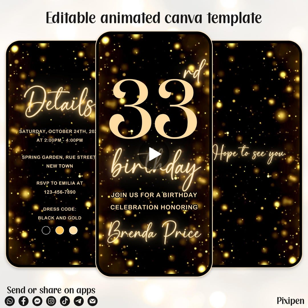 33rd Birthday Invitation Sparkling 33 Birthday Invitation Sparkling ...