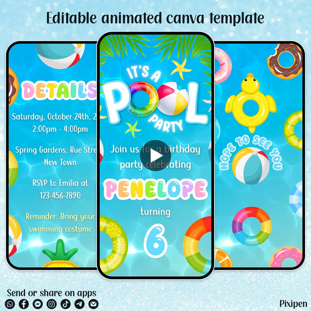 Pool Party Birthday Invitation Pool Party Invitation Pool Party ...