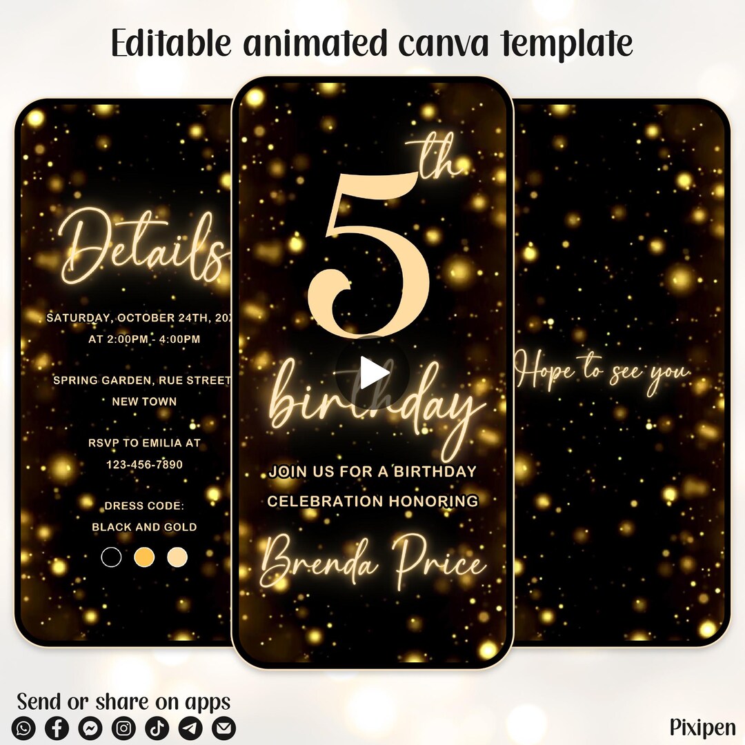 5th Birthday Invitation Sparkling 5 Birthday Invitation Sparkling Black ...