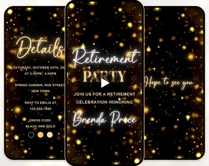 Virtual Retirement Party Invitation: Black and Gold Design (PDF) - Etsy ...