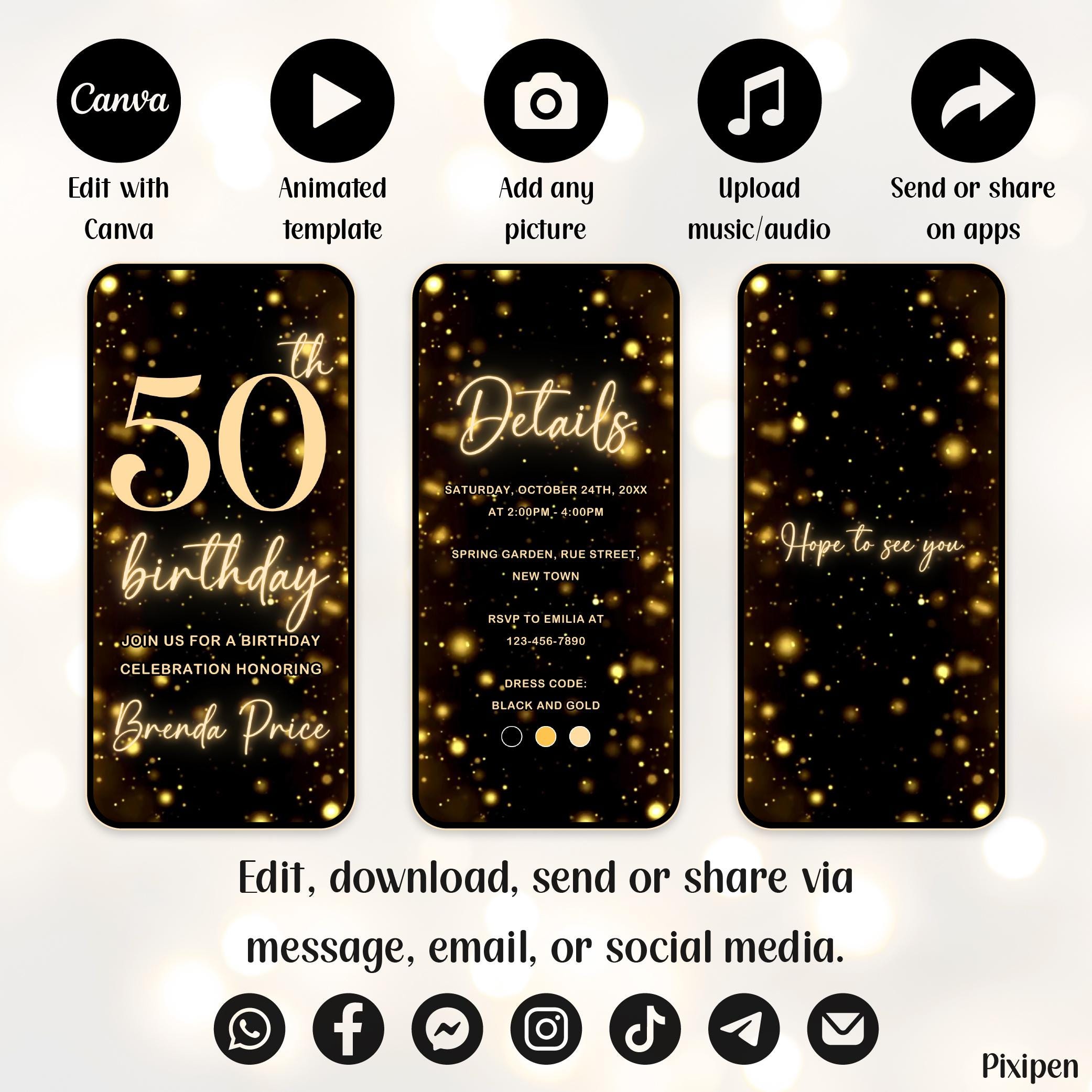 50th Birthday Invitation Sparkling 50 Birthday Invitation Sparkling ...