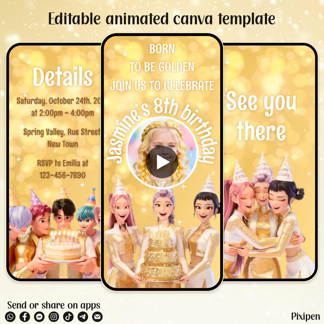 Kpop Demon Hunters Golden Digital Birthday Invitation With Photo Evite ...