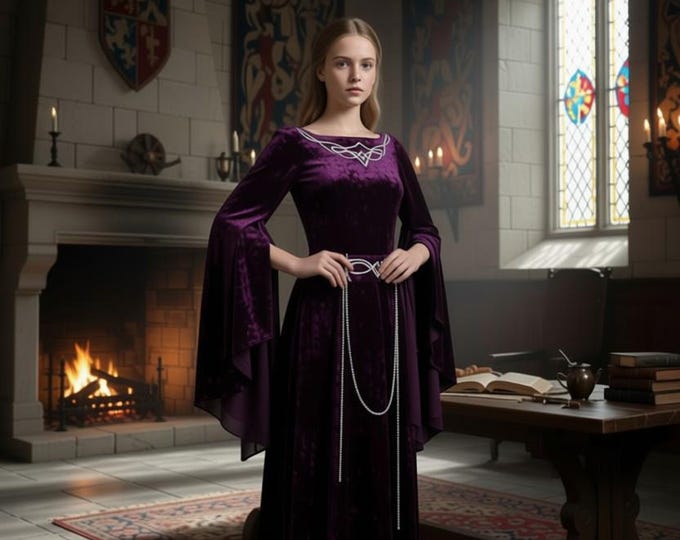 Elven Purple Velvet Dress Medieval Fantasy Gown Renaissance Cosplay ...