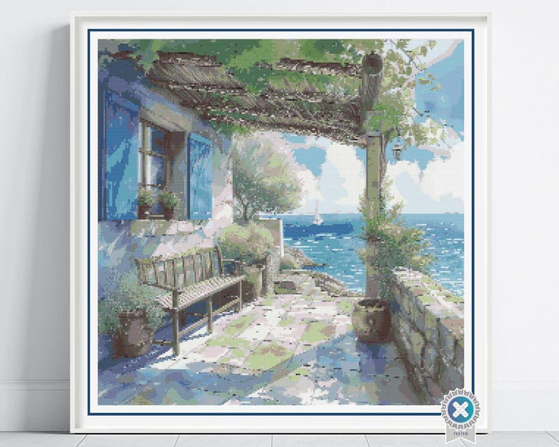 Beach House Veranda Cross Stitch Pattern, Coastal Full-coverage Design ...
