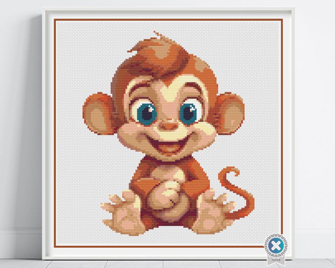 Baby Monkey Cross Stitch Pattern, Monkey Nursery Decor, Infant Monkey ...