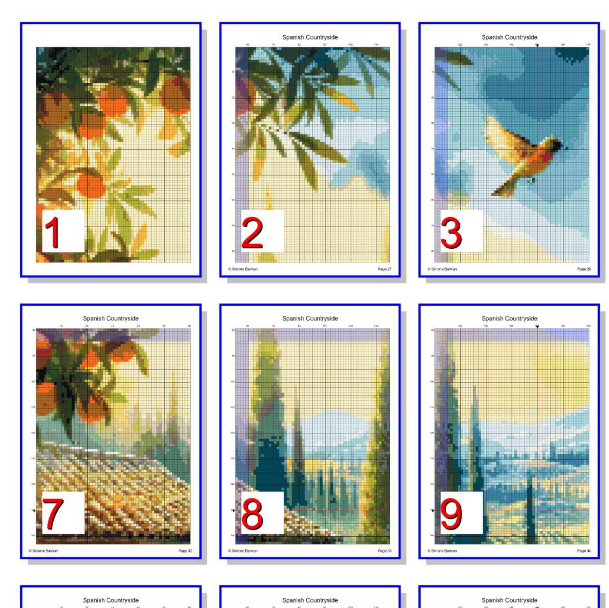 Spain in Summer Cross Stitch Pattern, Spanish Countryside Digital Cross ...