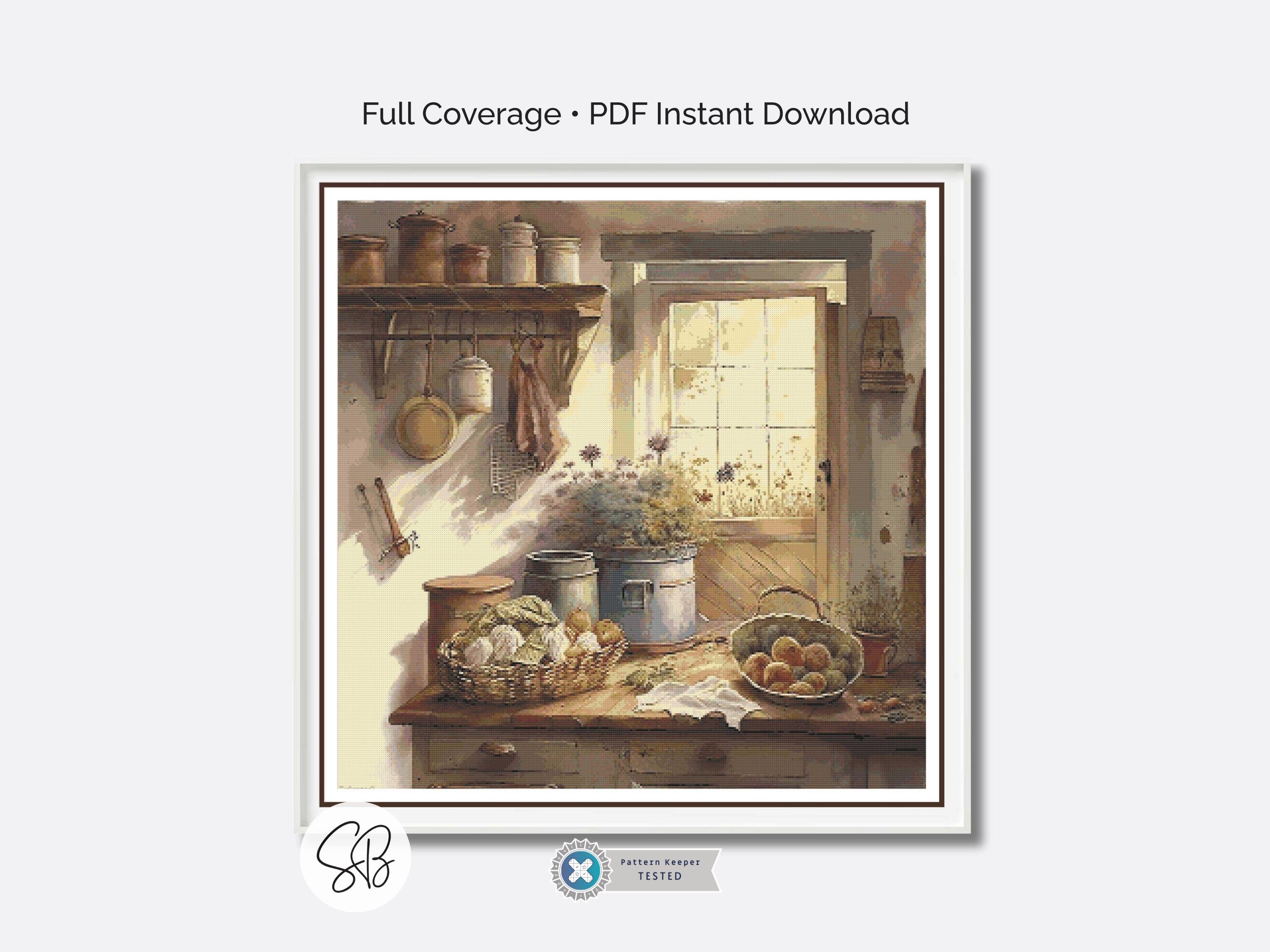 Country Kitchen Cross Stitch Pattern, Foodie Farmhouse Farm Decor Full ...