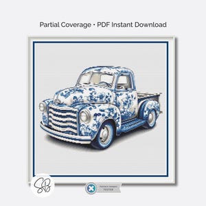 Vintage Cross Stitch Blue Truck - Etsy