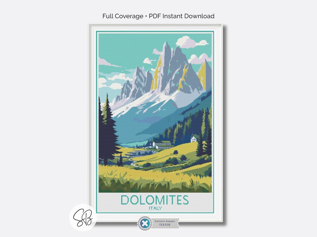 Dolomites Italy Travel Poster Cross Stitch Pattern, Retro Vintage ...