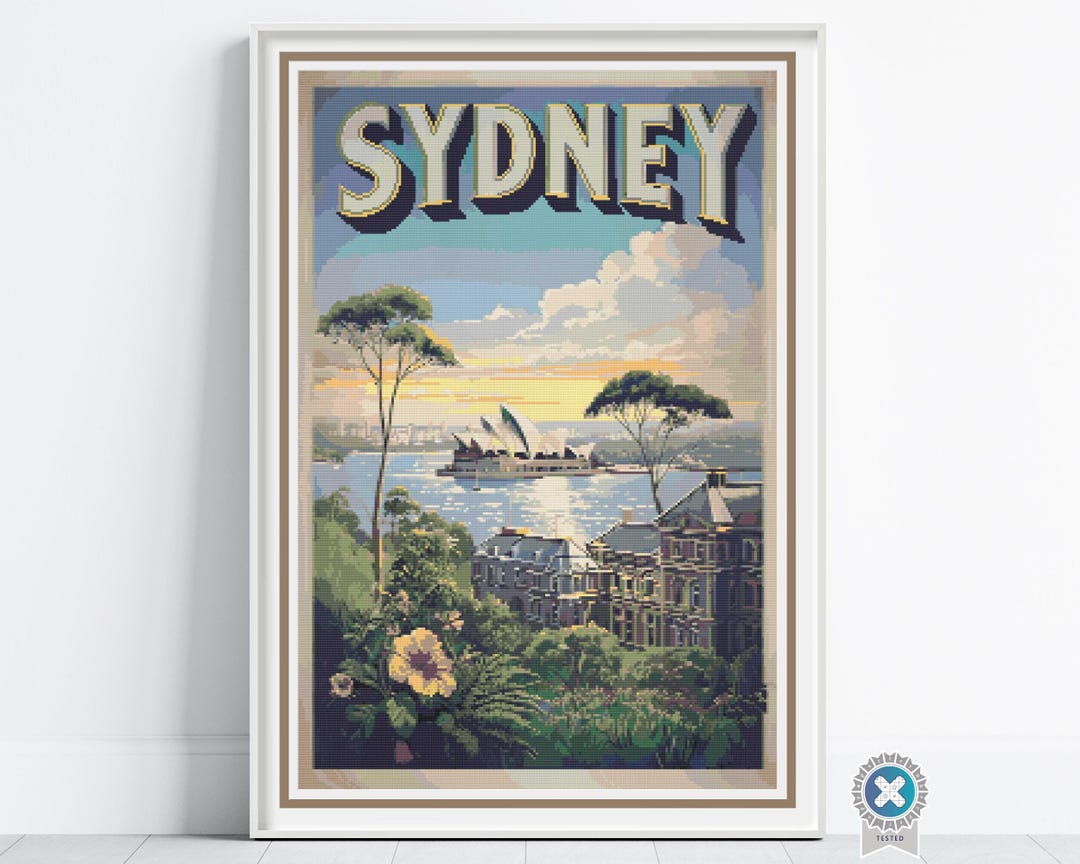 Retro Sydney Scenic Vintage Travel Poster Cross Stitch Pattern, Full ...