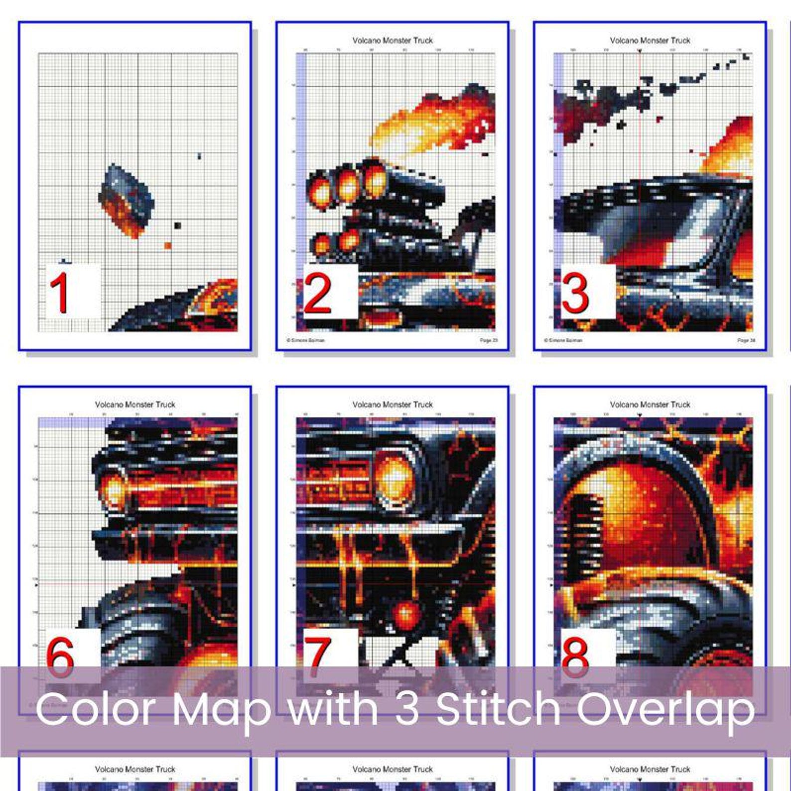 Volcano Monster Truck Cross Stitch Pattern, Black Monster Truck With ...