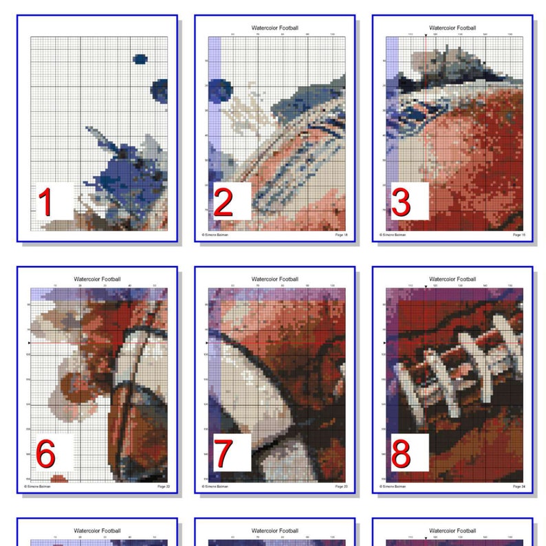 Watercolor Football Counted Cross Stitch PDF Pattern, Football Cross ...