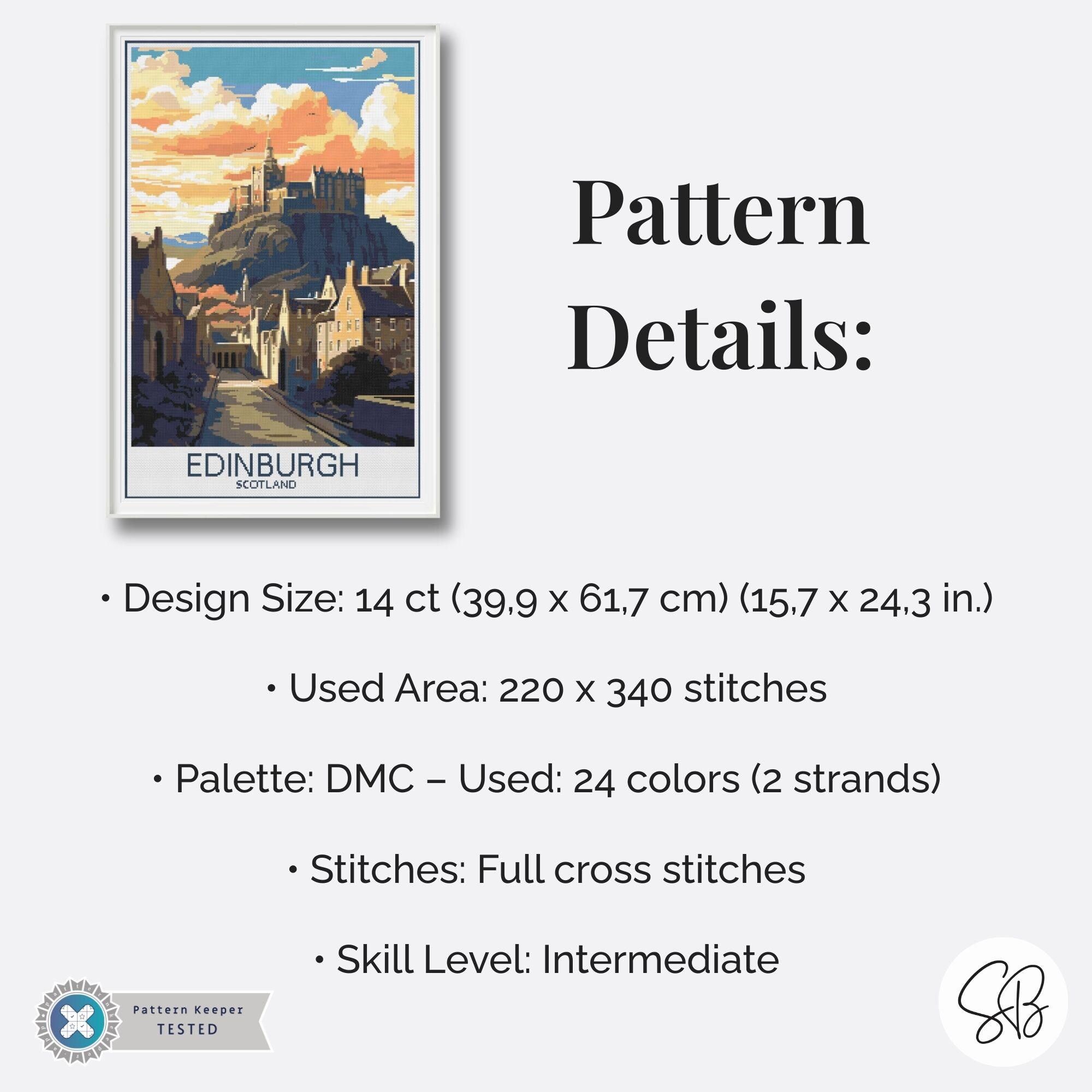 Edinburgh Travel Poster Cross Stitch Pattern, Retro Scotland Landmark ...