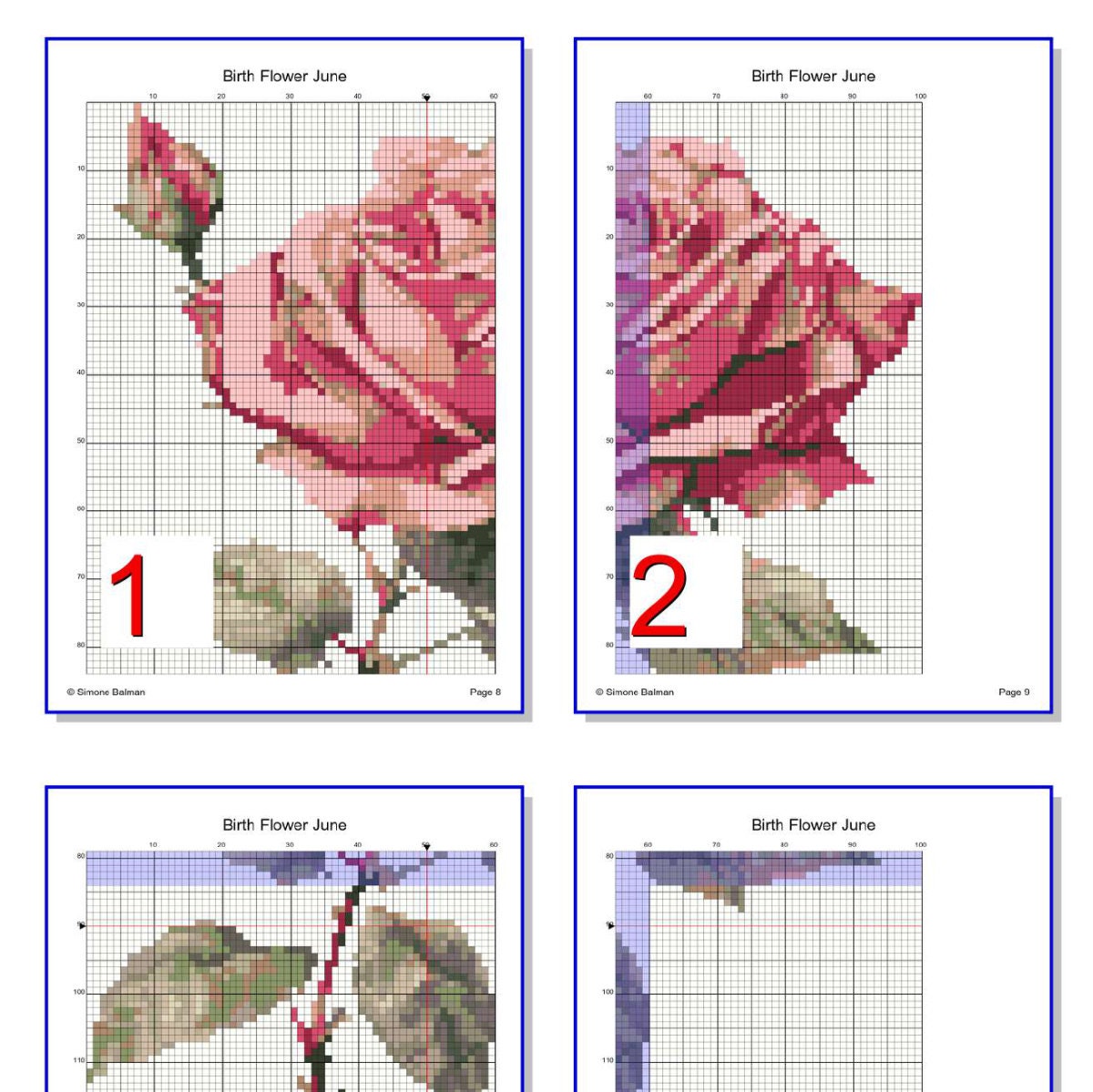 June Birth Month Flower Counted Cross Stitch Pattern, Rose Cross Stitch ...