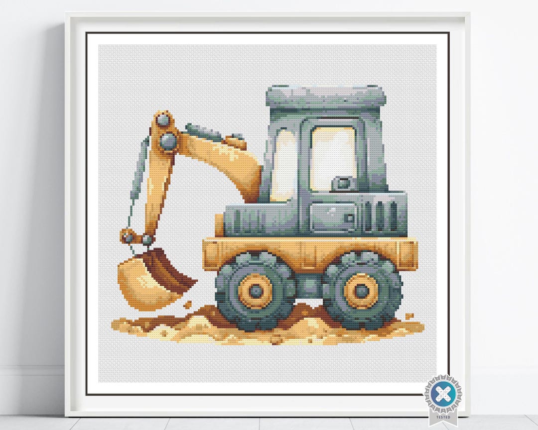 Digger Cross Stitch Pattern, Construction Vehicle Nursery Decor, Yellow ...